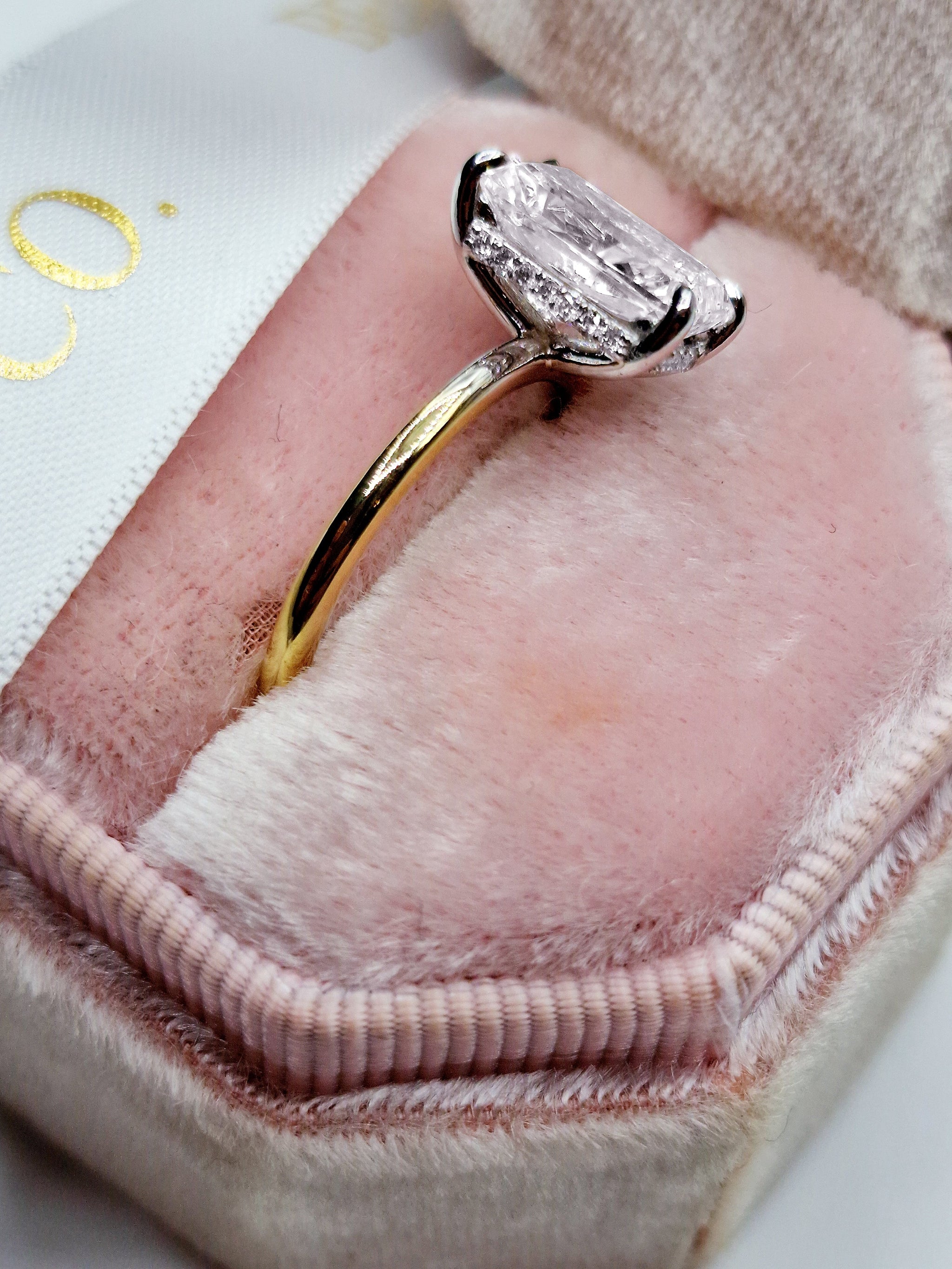 3 Carat Radiant Cut Solitaire Hidden Halo Lab Diamond Engagement Ring ...