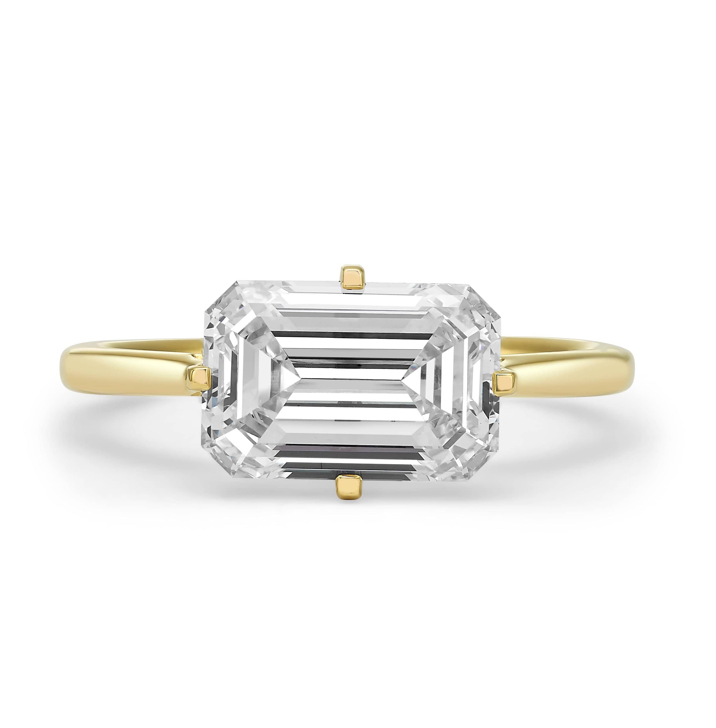 3 Carat Lab Grown Emerald Diamond Solitaire East-West Engagement Ring