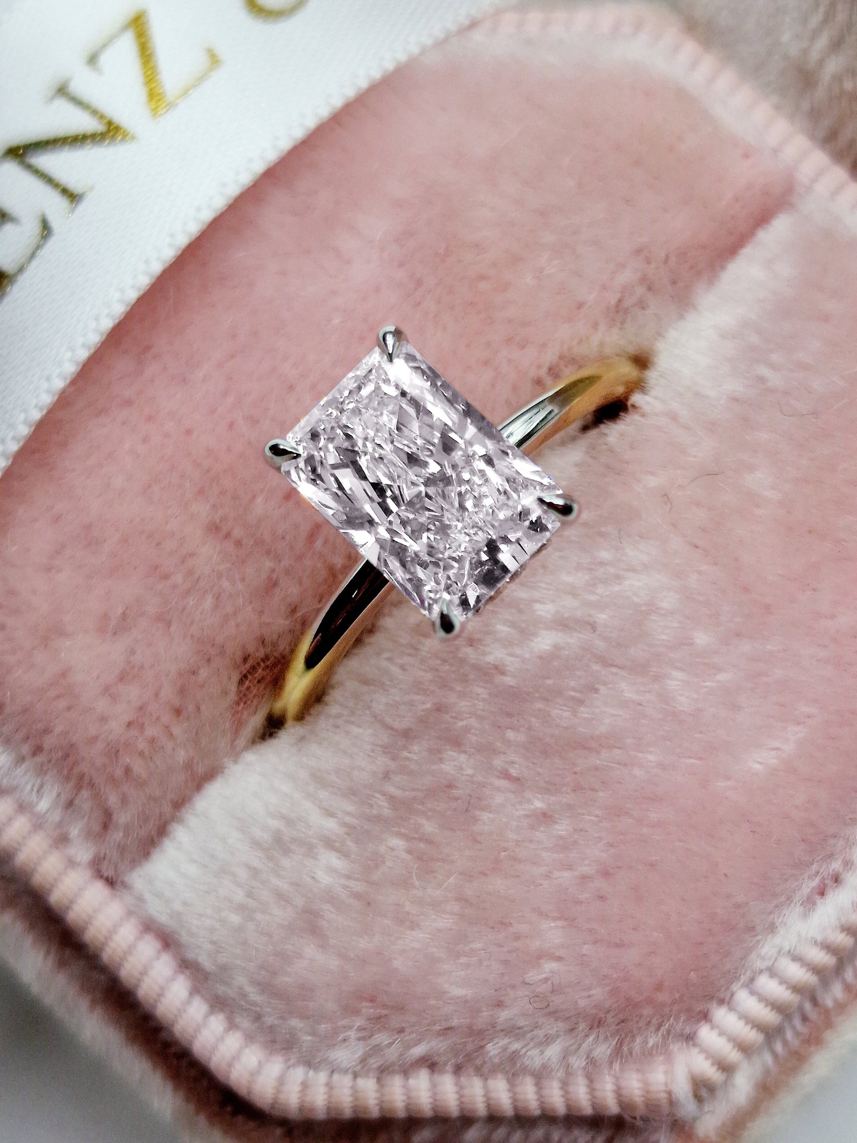 3 Carat Radiant Cut Solitaire Hidden Halo Lab Diamond Engagement Ring ...