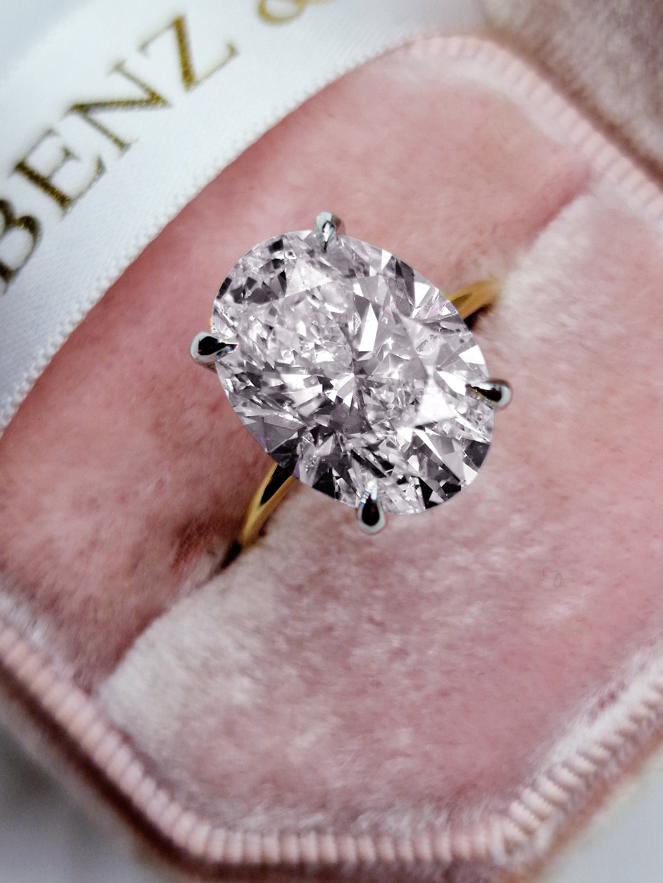 5.22 Carats Lab Grown Oval Cut Two Tone Solitaire Hidden Halo Diamond ...