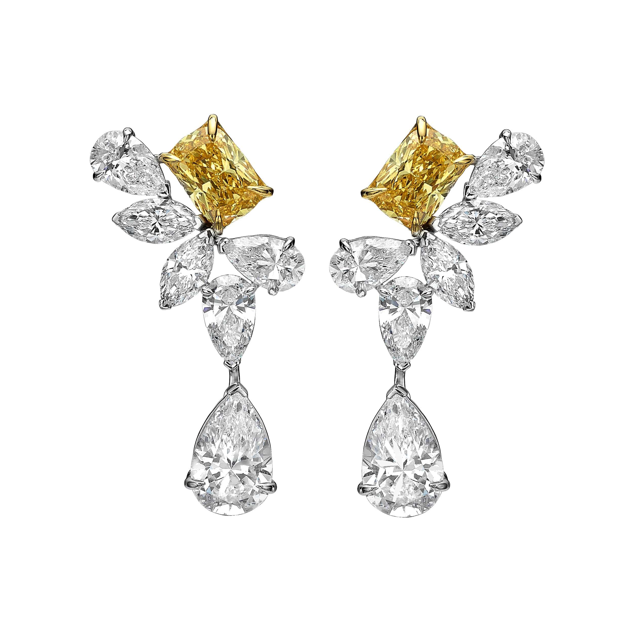 9.60ct Fancy Yellow & Colorless Multi Shape Diamond Drop Earrings