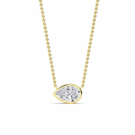 1 Carat Pear Lab Diamond Necklace Bezel East West In 14k Yellow Gold