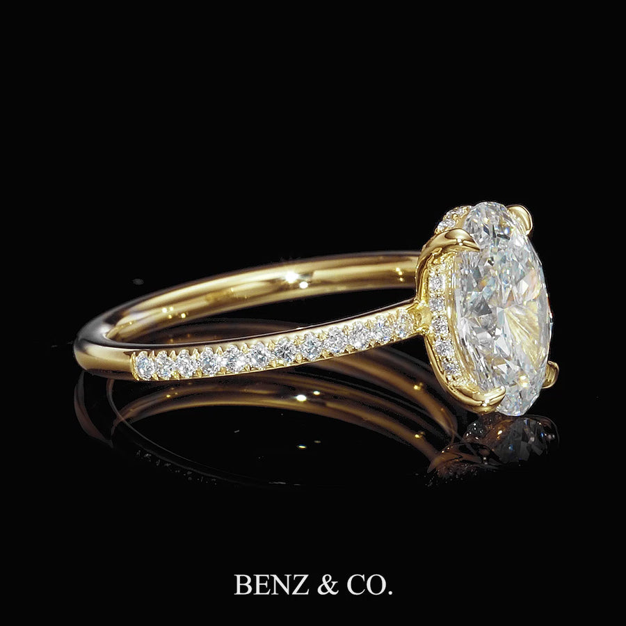 2.43 Carats Lab Grown Oval Cut Micropaved Side Stones Hidden Halo Diam – Benz & Co Diamonds