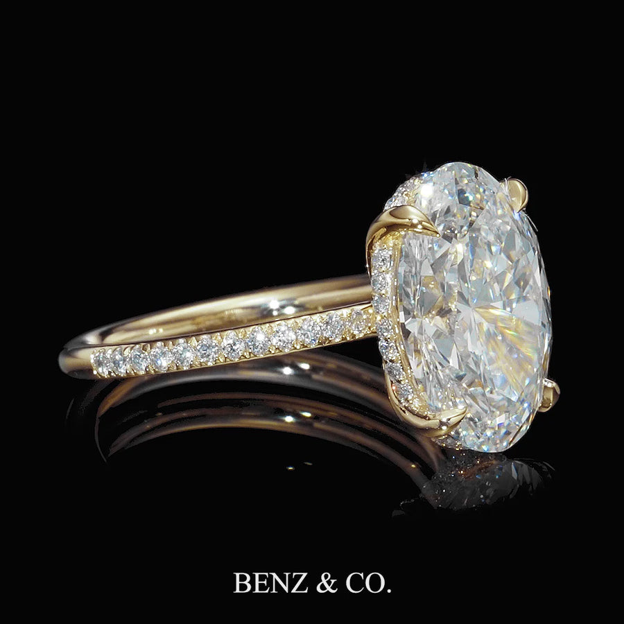 5.50 Carats Lab Grown Oval Cut Micropaved Side Stones Hidden Halo Diam