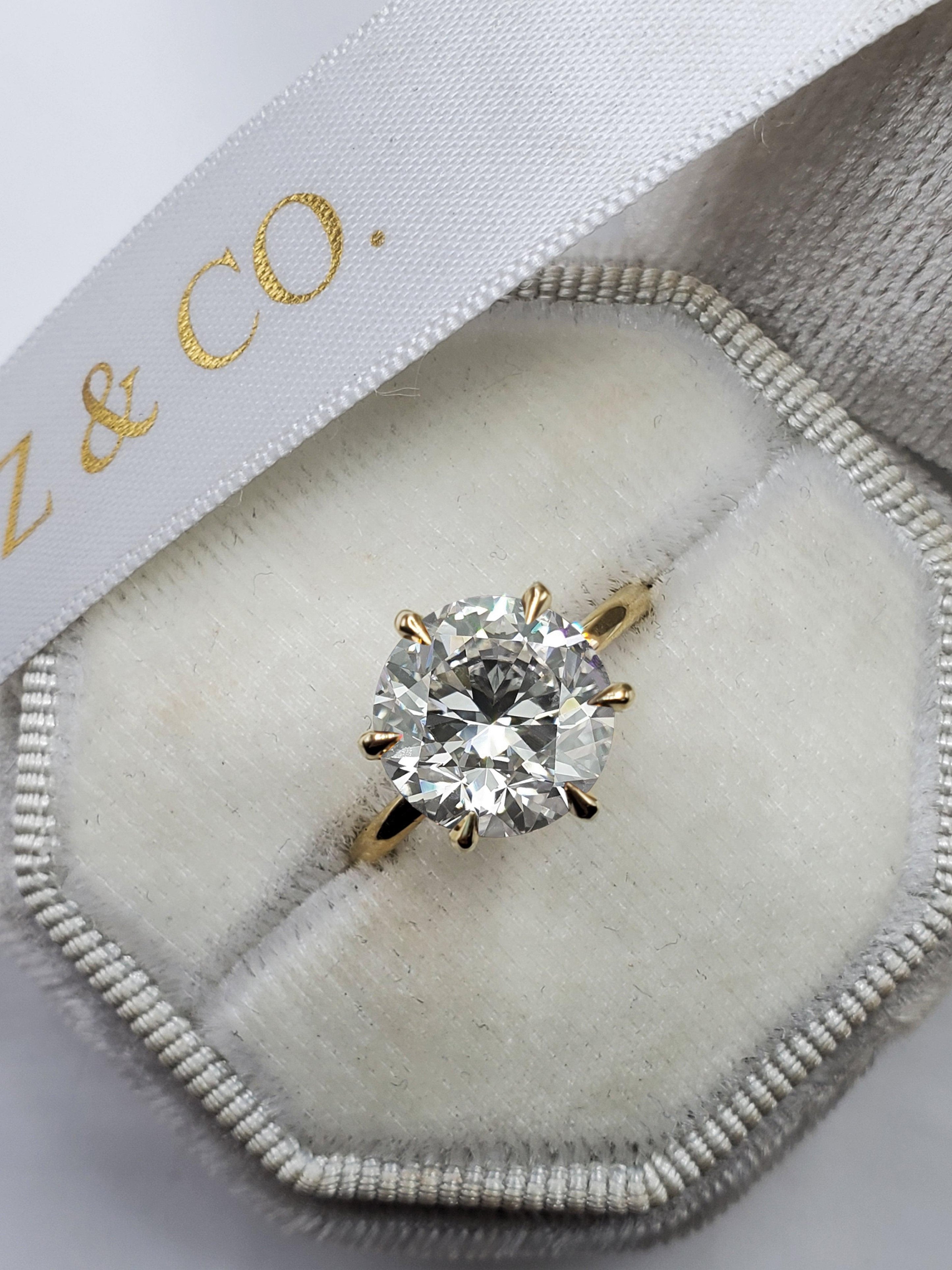 3 Carat Round Lab Grown Diamond Solitaire Engagement Ring Yellow Gold ...