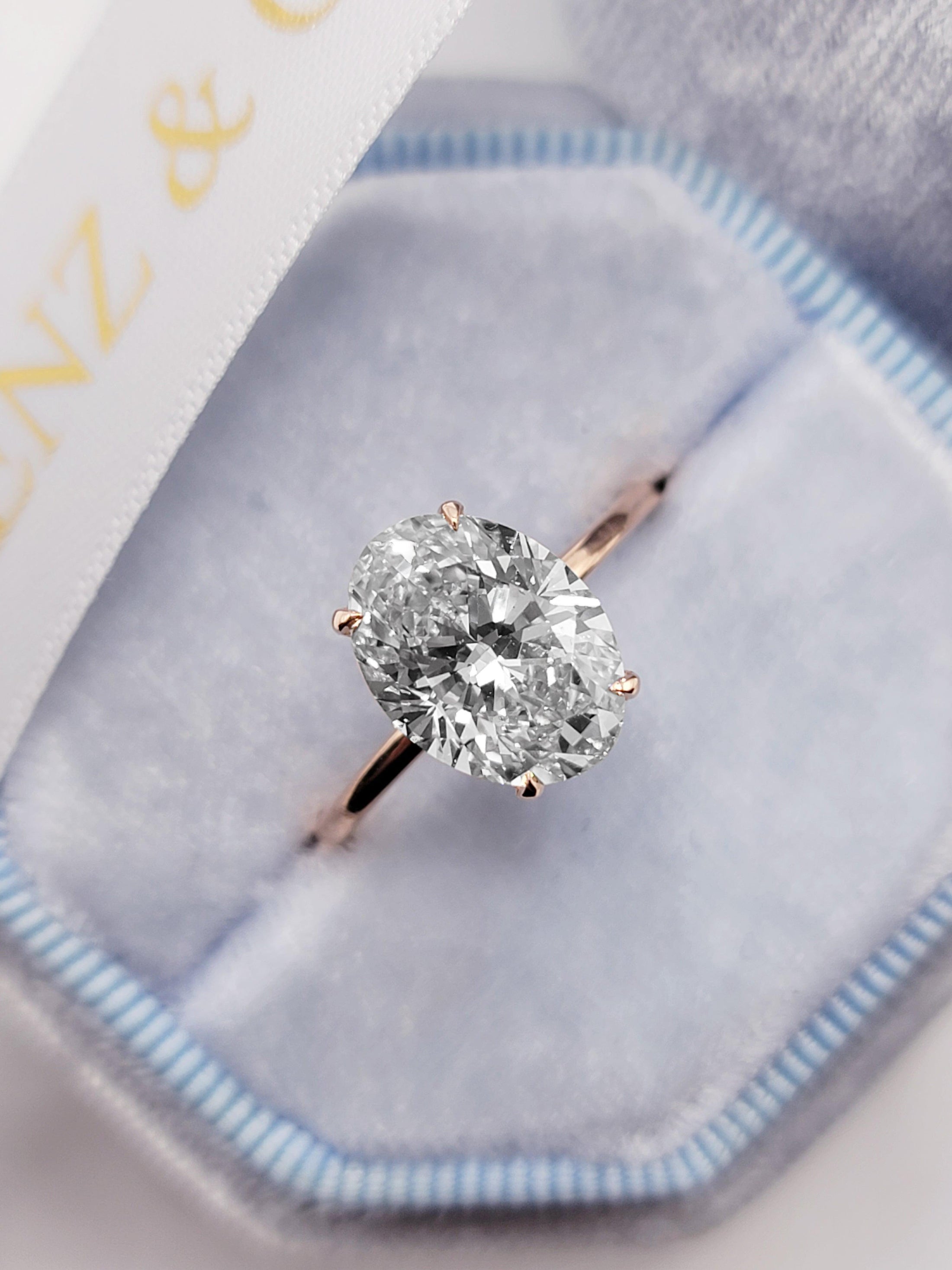 3.18 Carats Lab Grown Oval Cut Solitaire Hidden Halo Diamond Engagemen ...