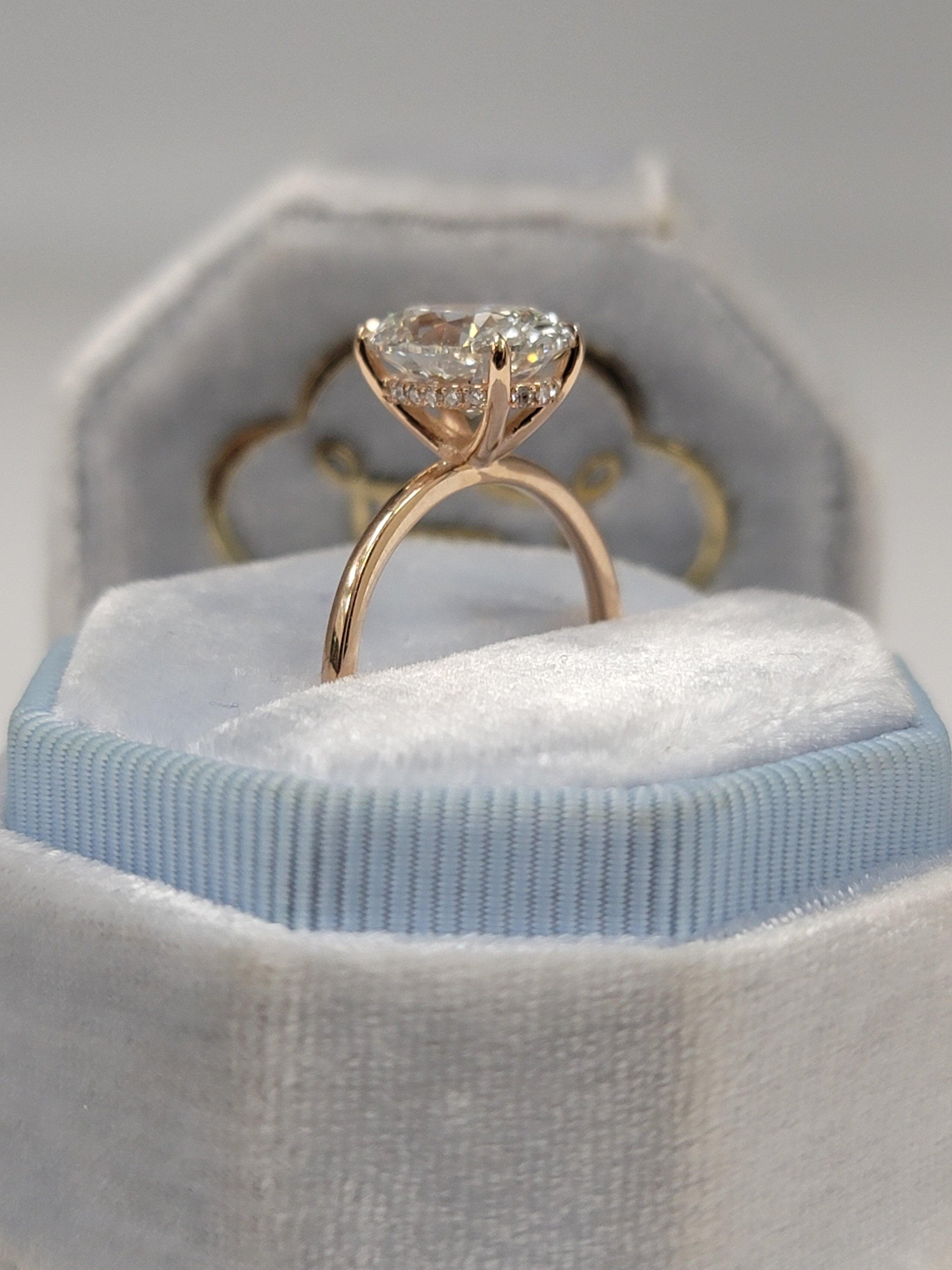 3.18 Carats Lab Grown Oval Cut Solitaire Hidden Halo Diamond Engagemen ...