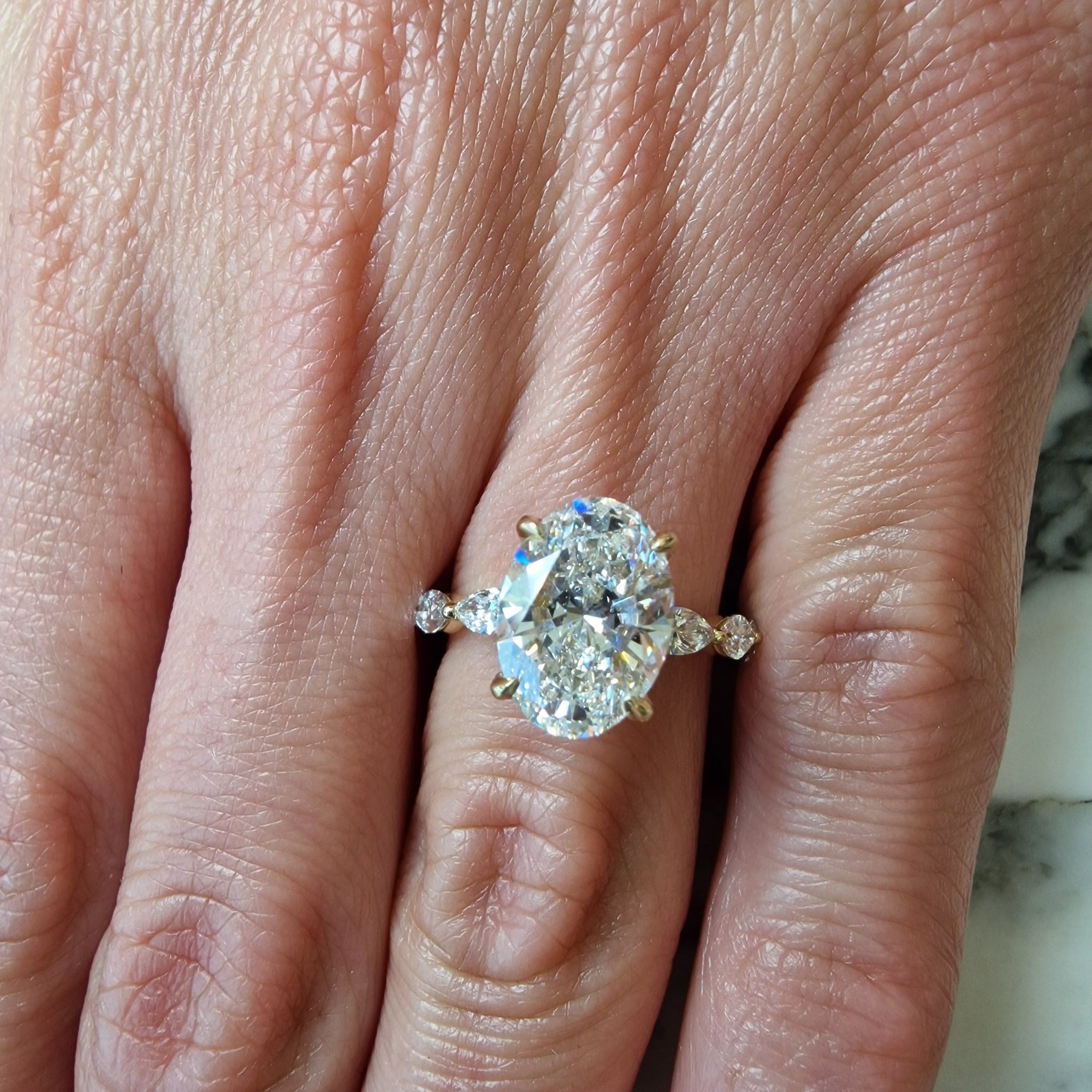 4.03ct Oval Shape with Marquise Sides Lab Diamond Engagement Ring ...