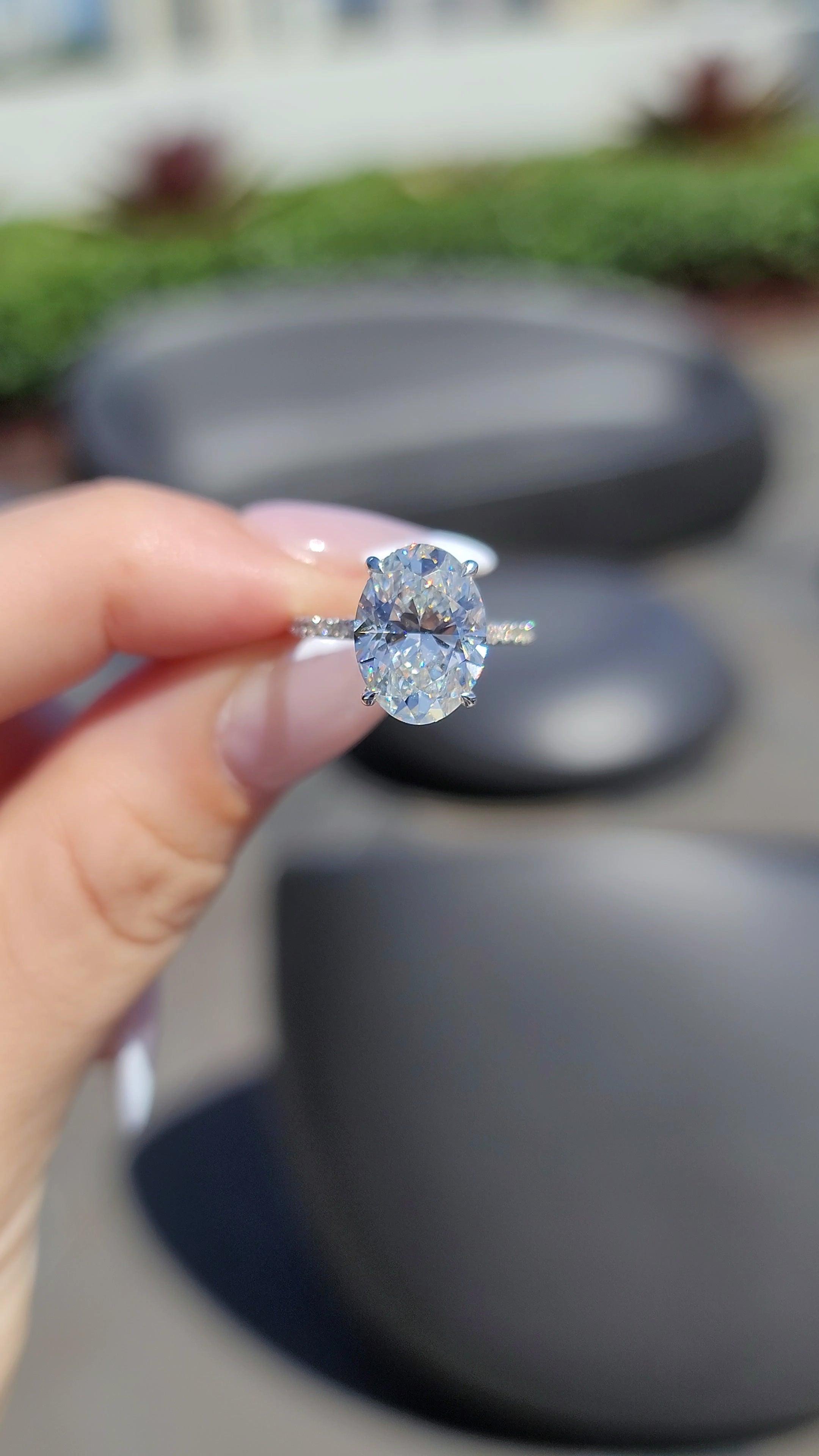 5.48 Carats Lab Grown Oval Cut Micropaved Side Stones Hidden Halo Diam – Benz & Co Diamonds