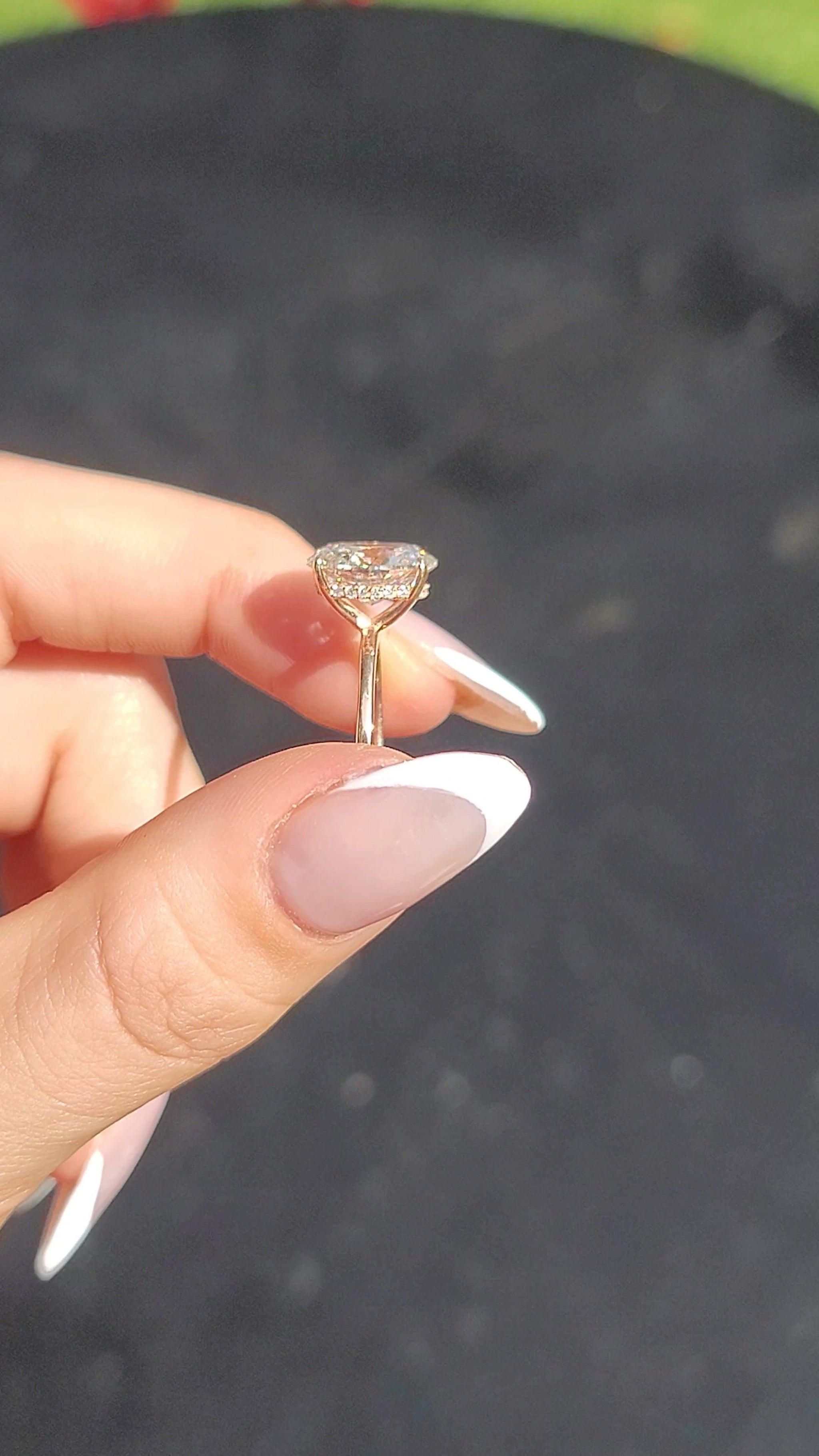 3.18 Carats Lab Grown Oval Cut Solitaire Hidden Halo Diamond Engagemen ...