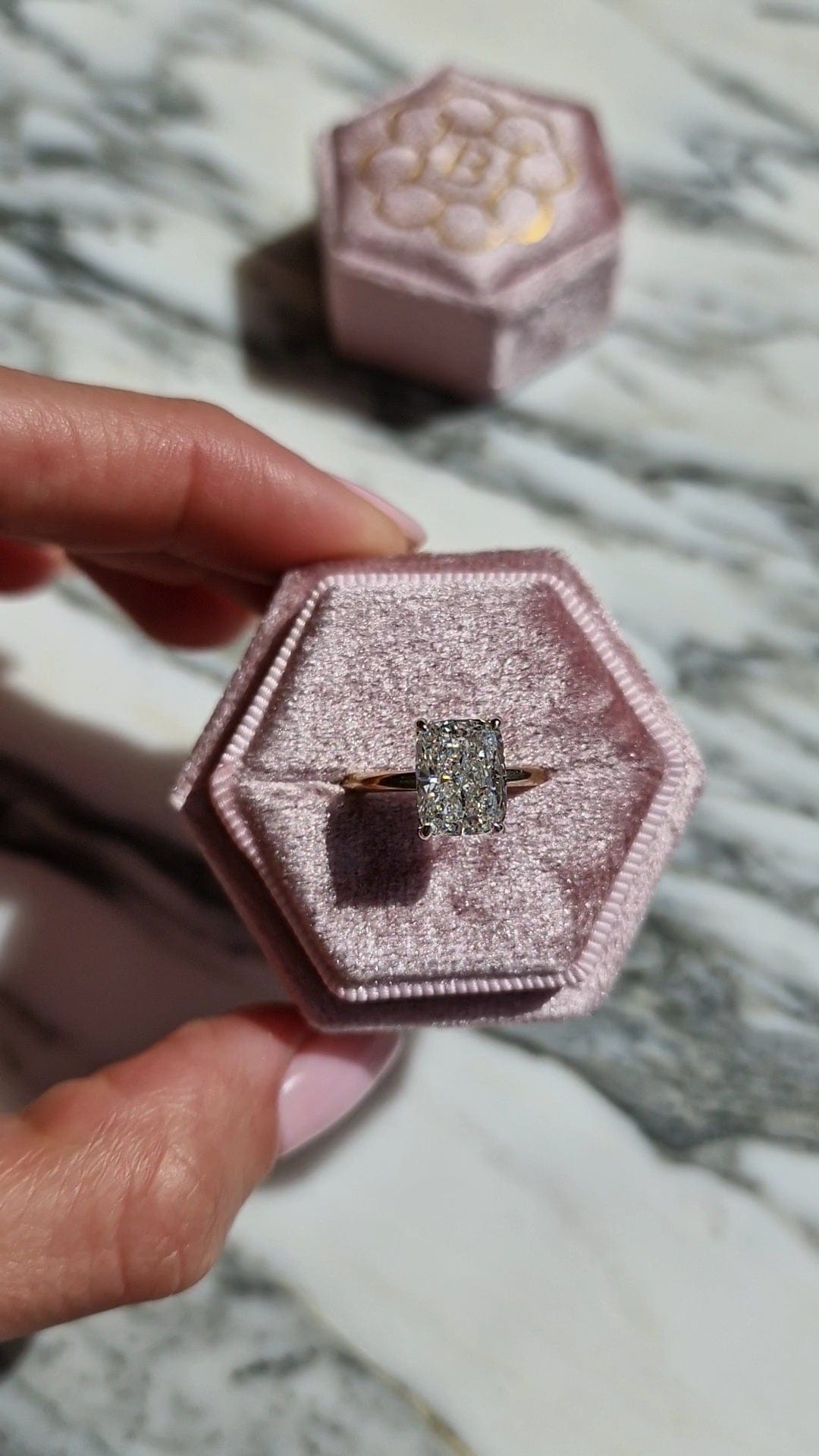 3.18 Carats Lab Grown Elongated Cushion Cut Two Tone Solitaire Hidden ...